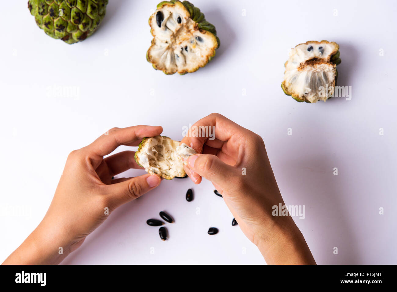 Female eating Custard apple fruit first person view Stock Photo - Alamy