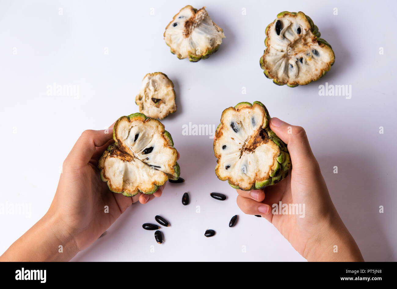Female eating Custard apple fruit first person view Stock Photo - Alamy