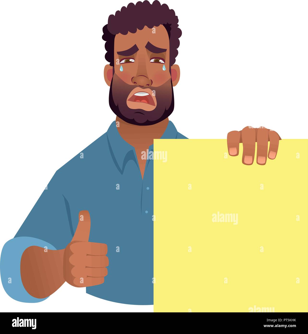 African man holding blank banner. African american man with board ...