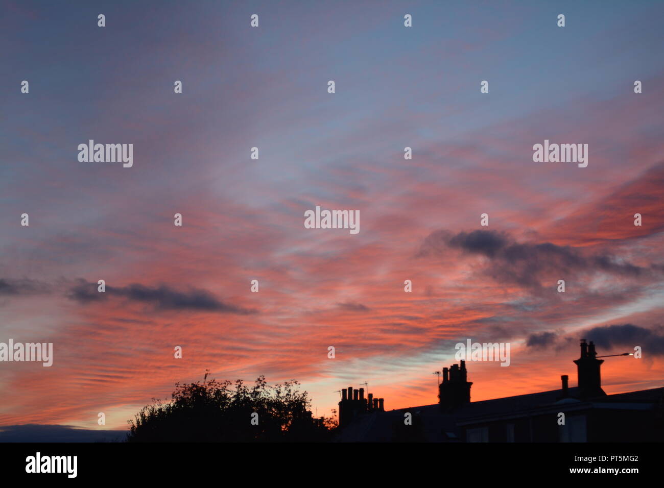 Red sky at night sunset in autumn over St Monans near Anstruther Fife ...