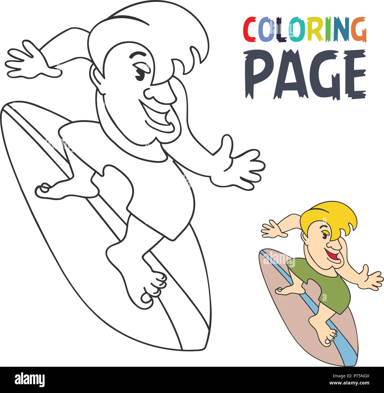 coloring page with surfing player cartoon Stock Vector Image & Art - Alamy