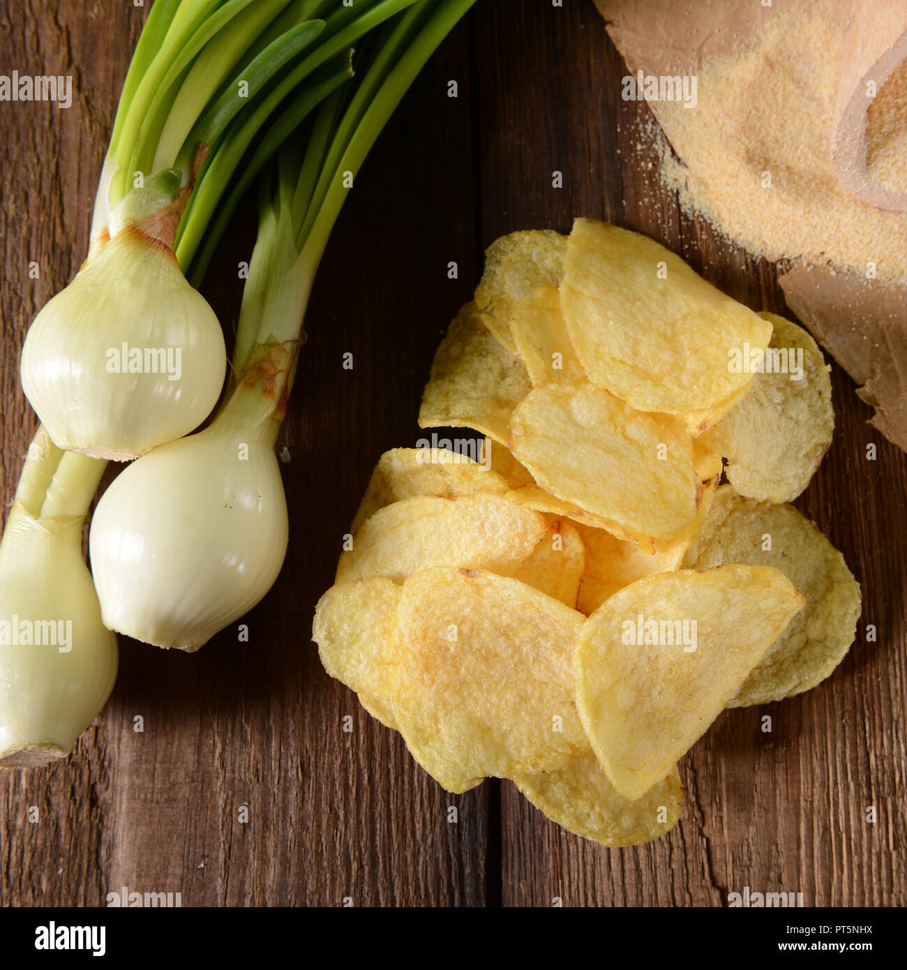 Potato chips- spring onion flavour Stock Photo - Alamy