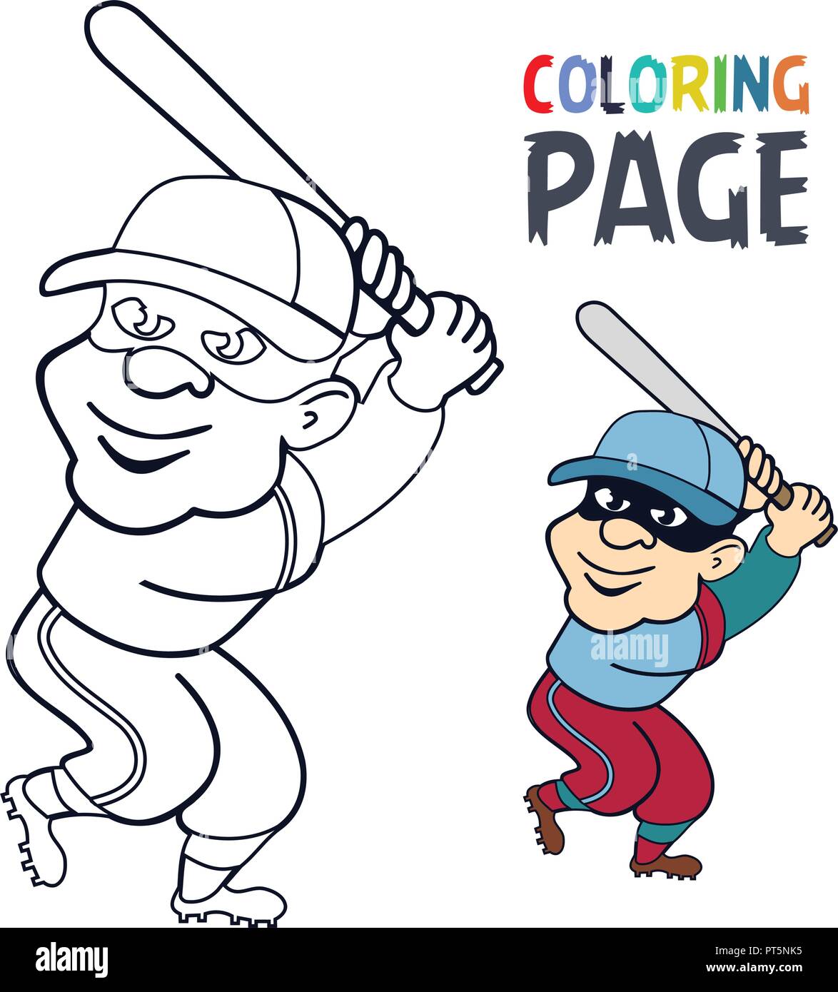 coloring page with baseball player cartoon Stock Vector Image & Art - Alamy