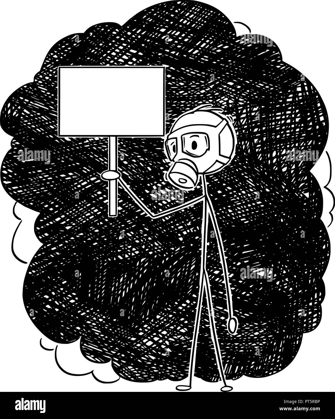 Cartoon of Man With Gas Mask Standing in Smog or Polluted Air and ...