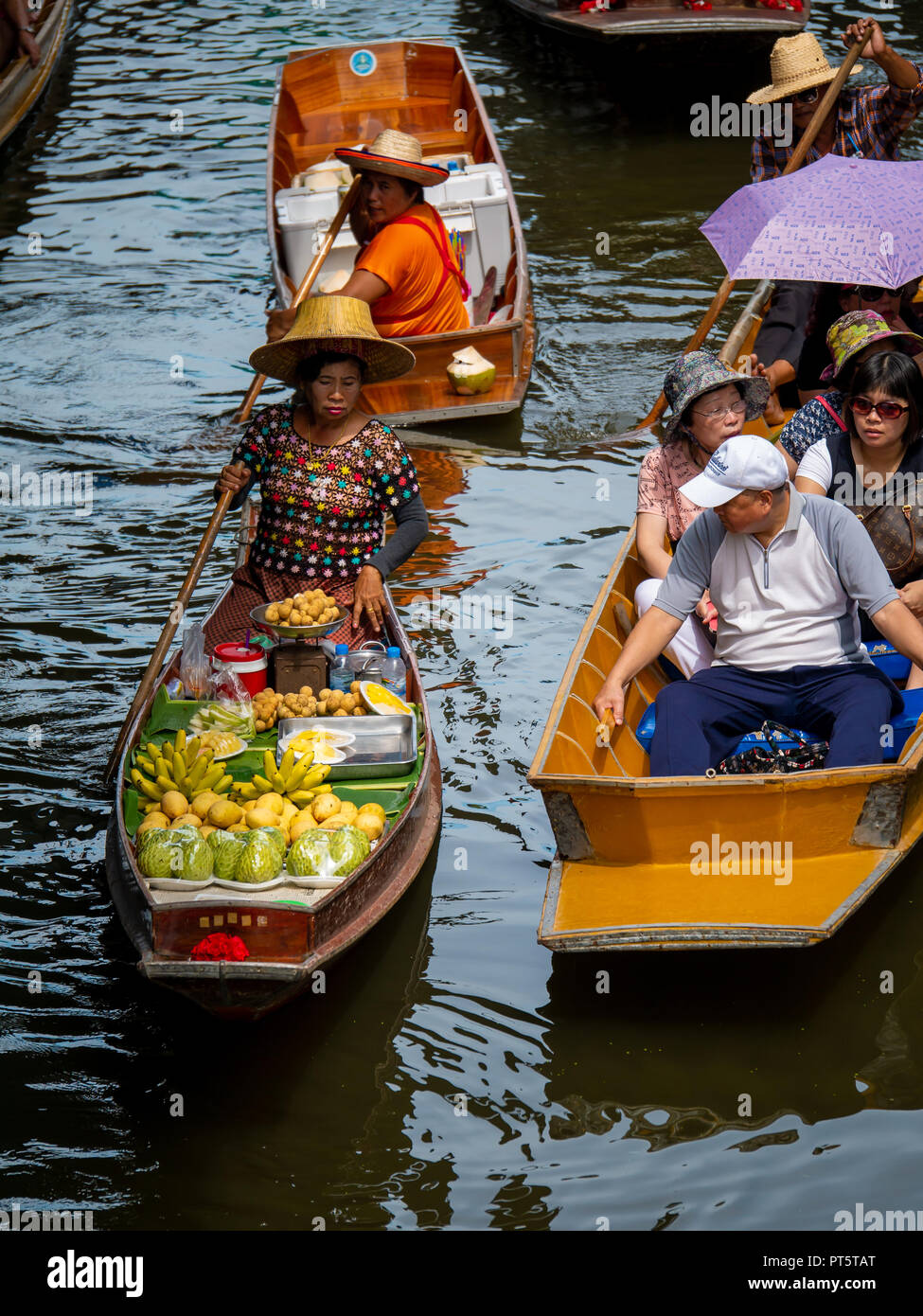 Damnoen Saduak Floating Market, Thailand:- April 12, 2018:- This is a ...