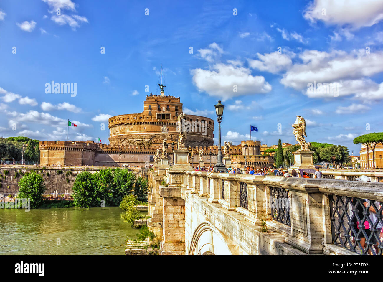 The Mausoleum of Hadrian, the Aelian Bridge and the Tiber in Rome Stock ...
