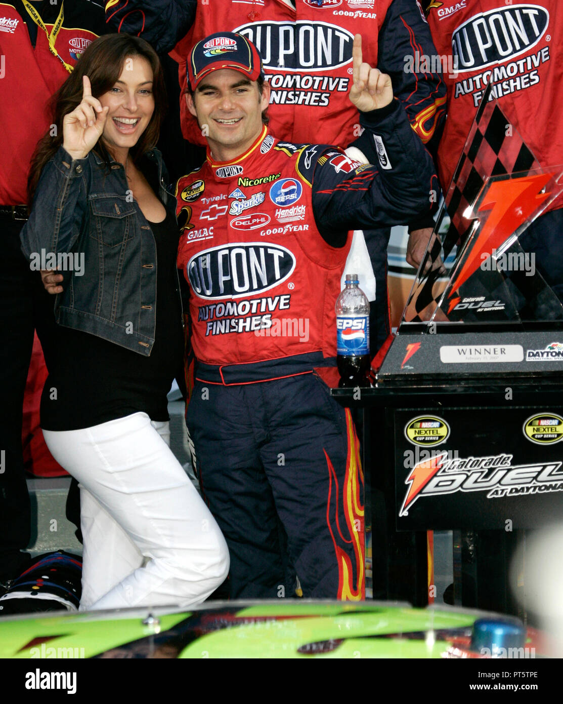 Jeff Gordon and wife Ingrid celebrate winning the NASCAR Gatorade Duel ...