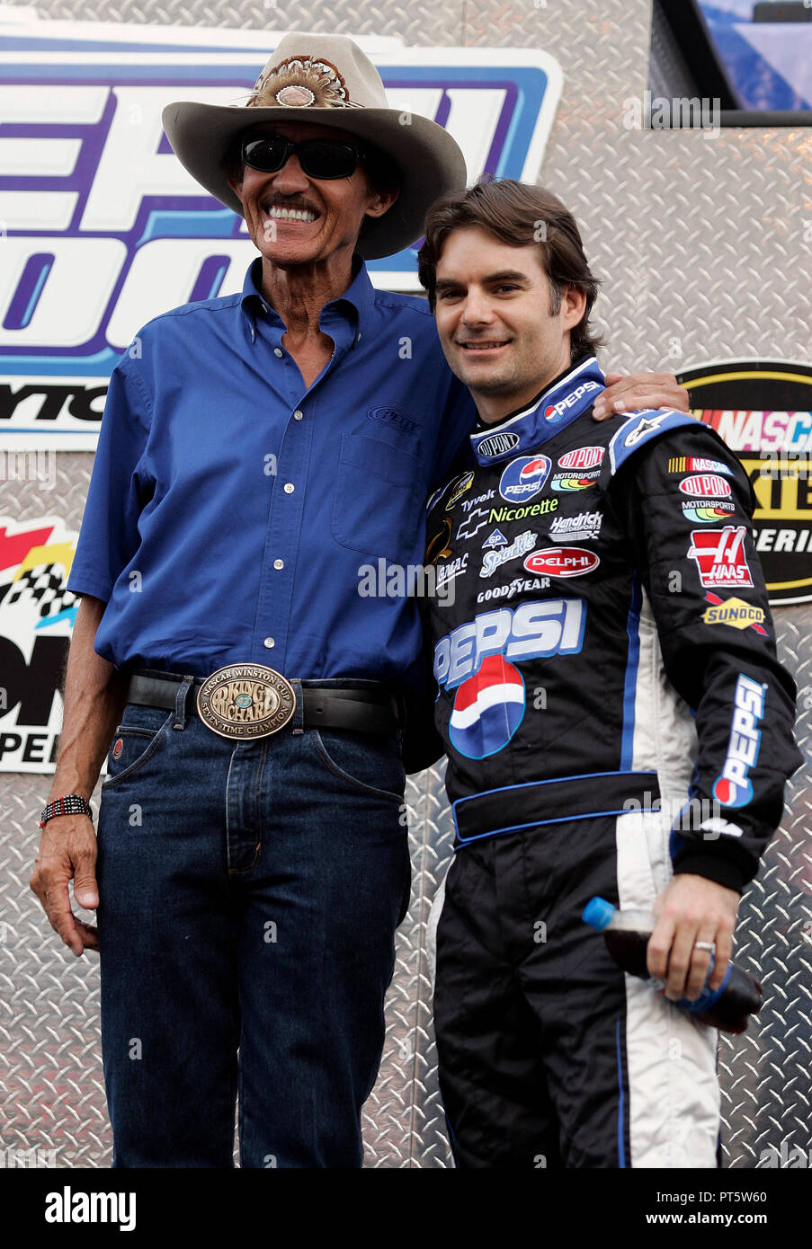 Jeff Gordon (R) and Richard Petty attend drivers introduction prior to ...