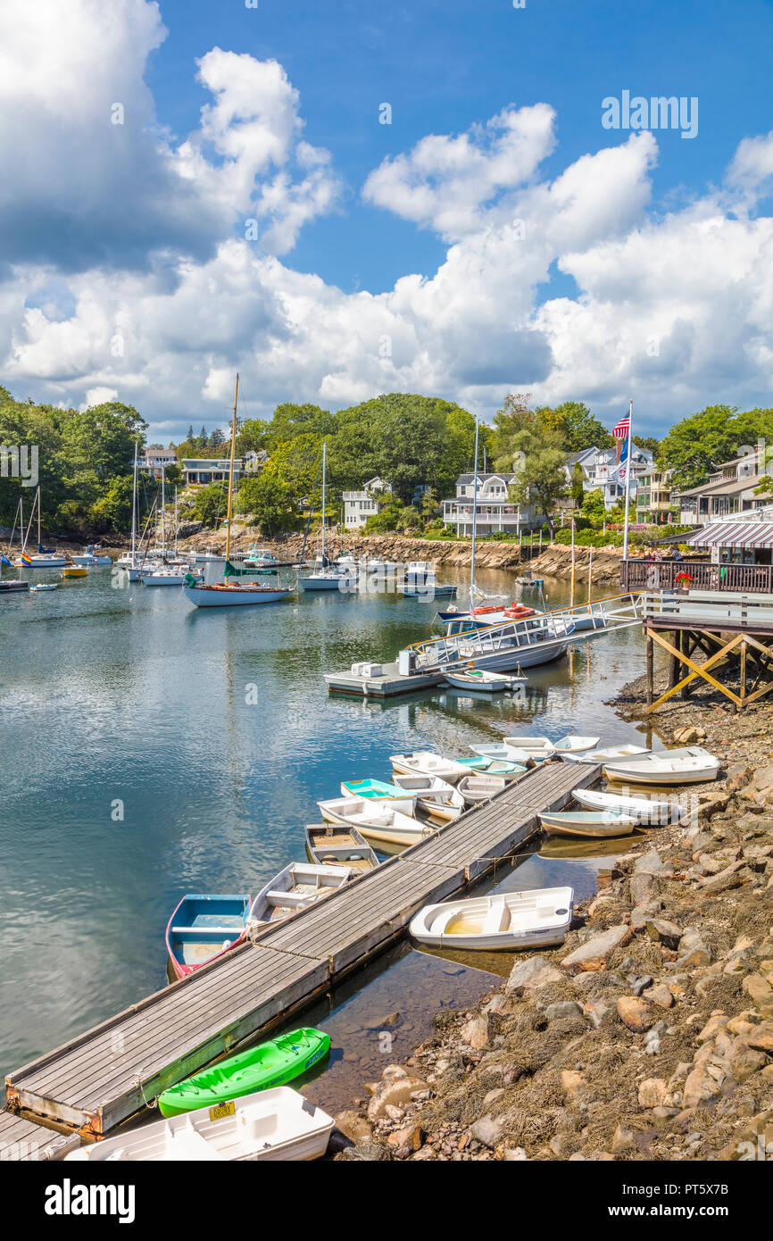 Boats in harbor at Perkins Cove in Ogunquit Maine in the United States ...