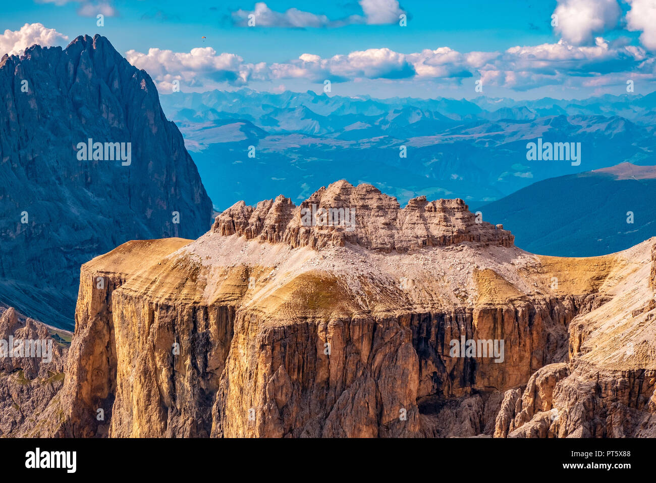 View from the Pordoi saddle in the Dolomite alps to the surrounding ...