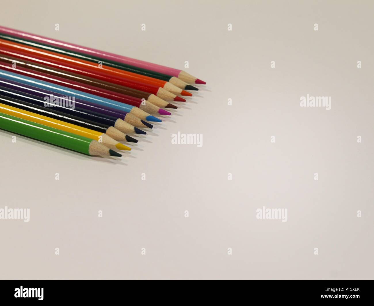Colored Pencils straight together from the upper left corner Stock ...