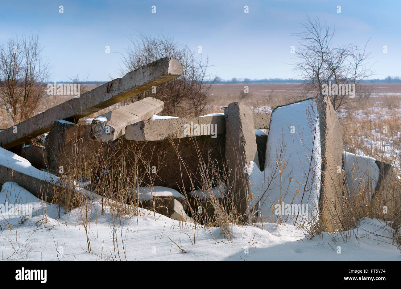 construction waste in nature, construction waste in the field under the ...