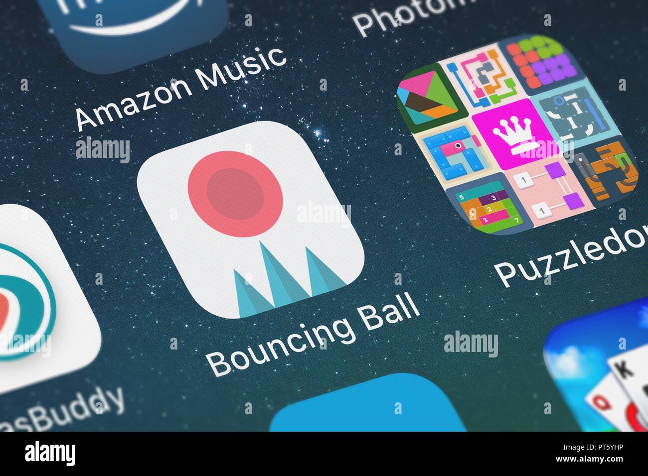 London, United Kingdom - October 06, 2018: The Bouncing Ball mobile app ...