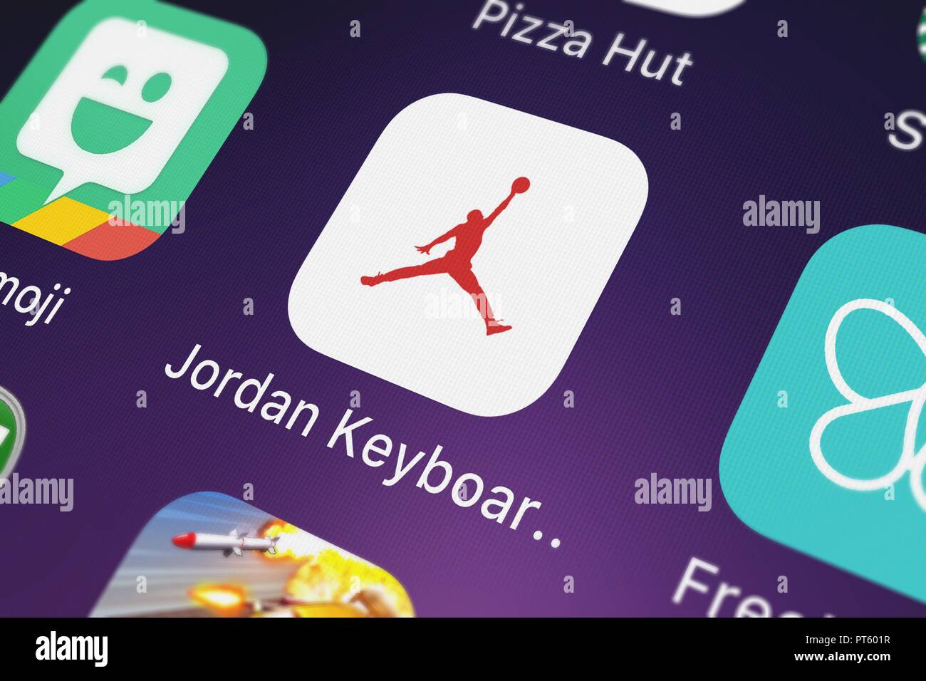 London, United Kingdom - October 06, 2018: Close-up shot of Nike, Inc's ...