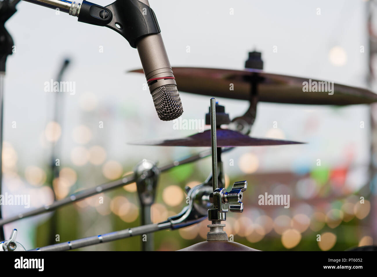 Microphone and drum plate at concert close Stock Photo - Alamy