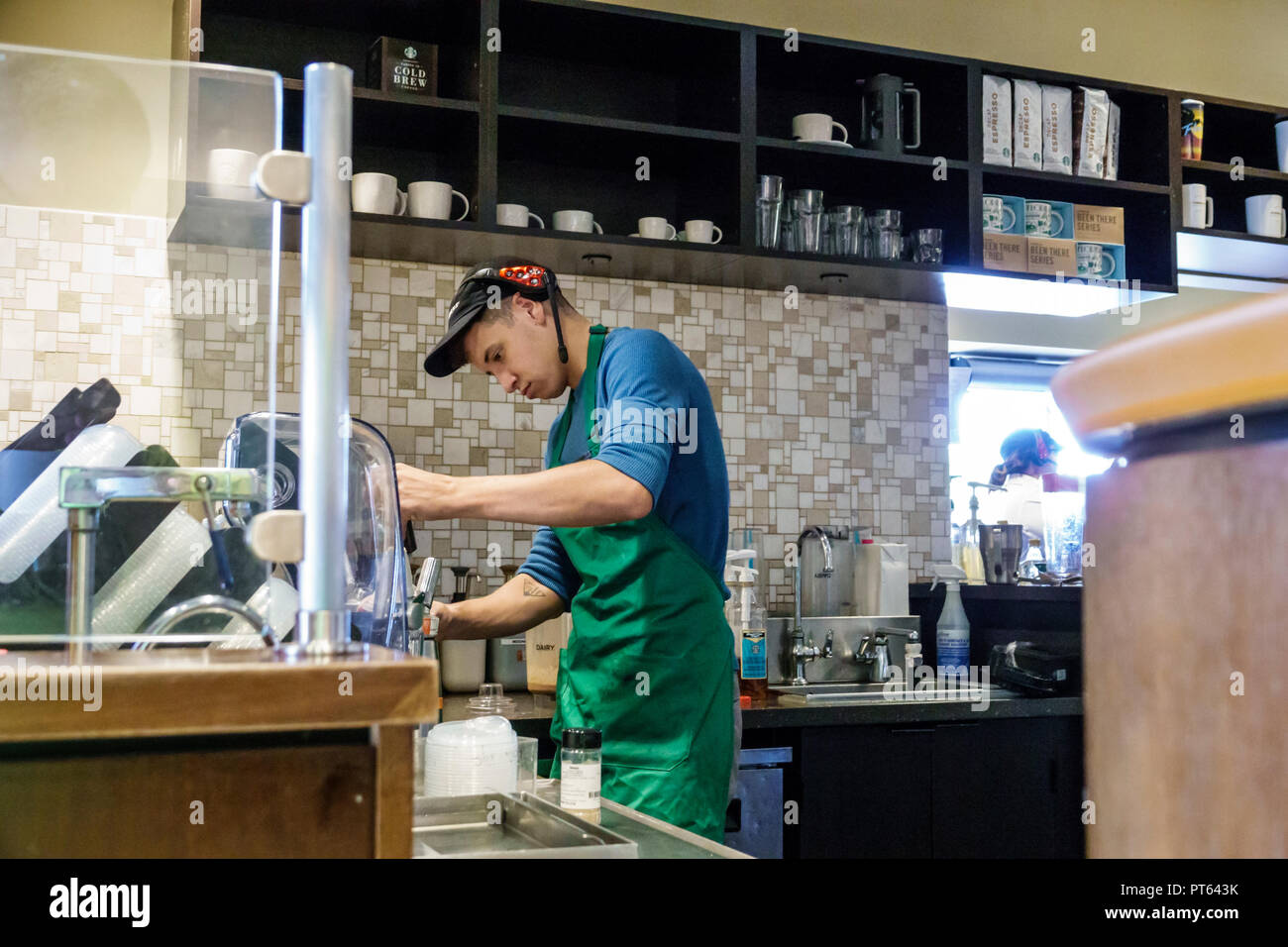 Florida,Sebring,Starbucks Coffee,cafe,inside interior,barista,behind ...