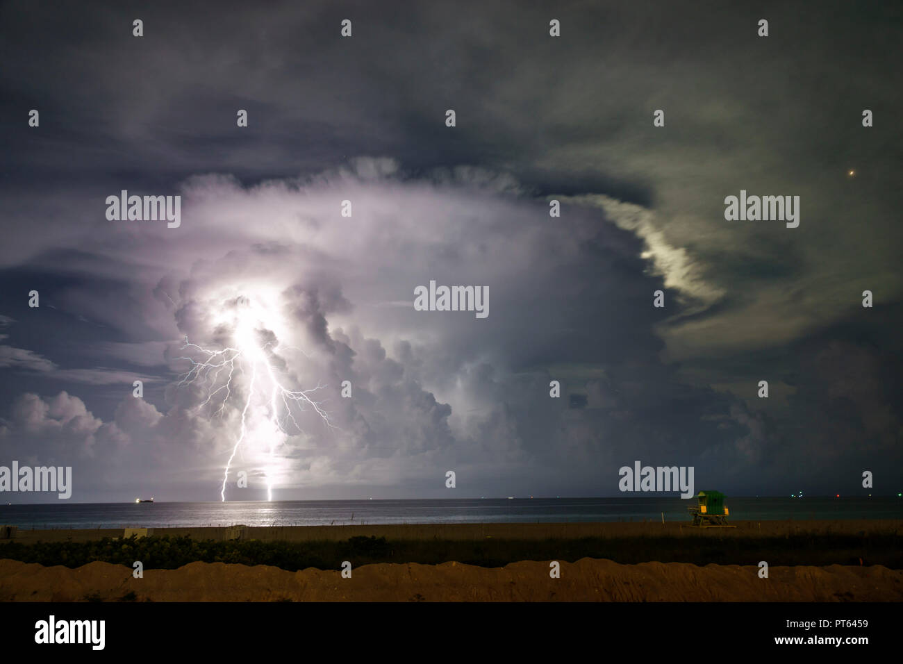 Miami Beach Florida,Atlantic Ocean,night,weather thunderstorm storm ...