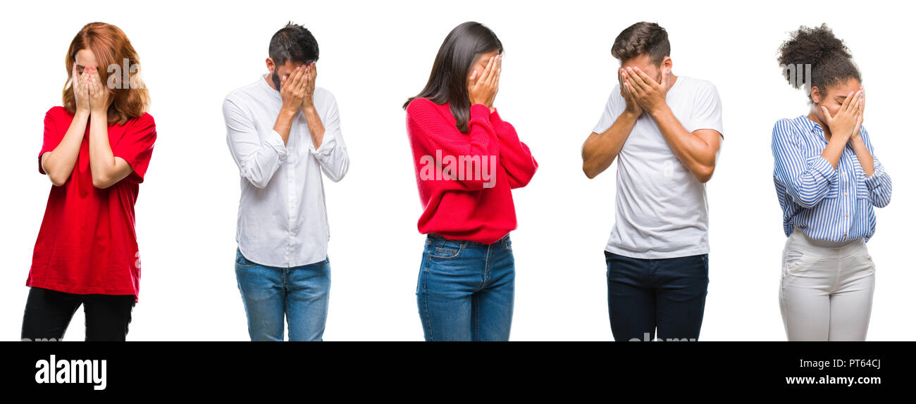 Collage of group chinese, indian, hispanic people over isolated ...