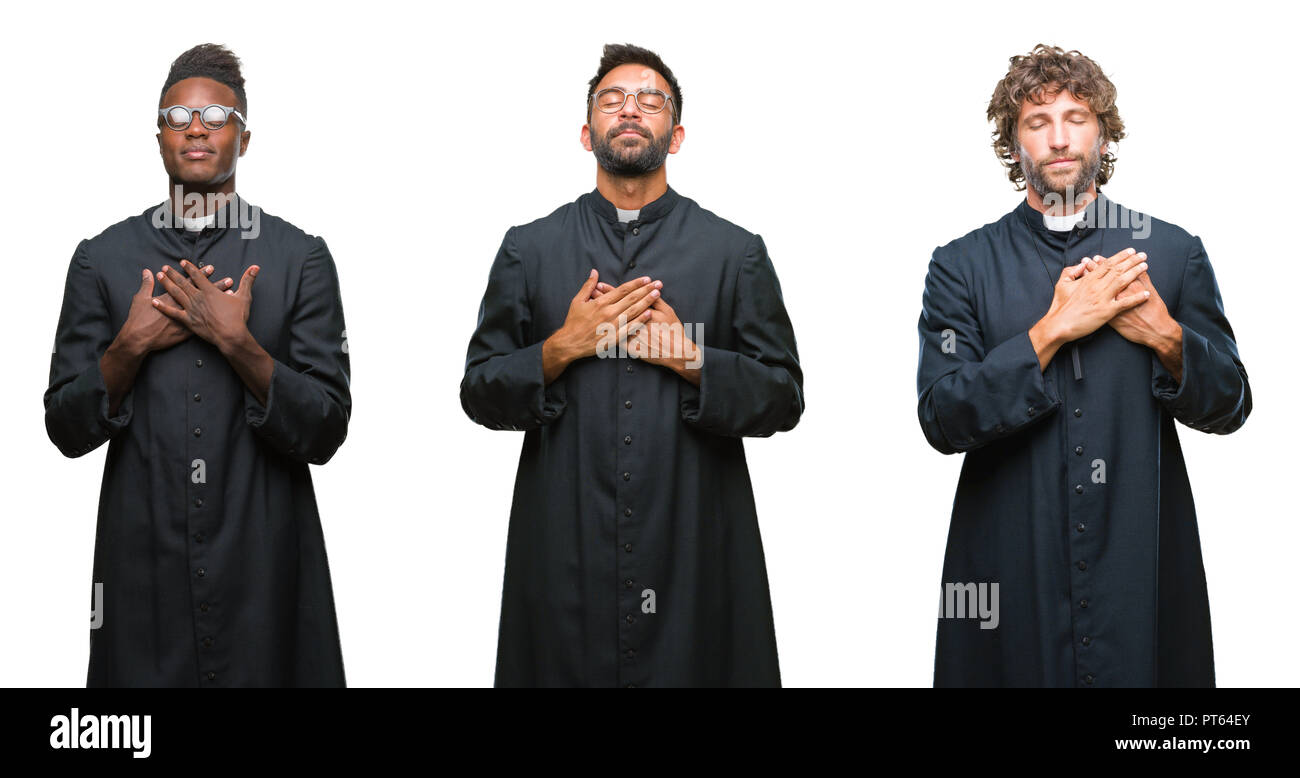 Collage of christian priest men over isolated background smiling with ...