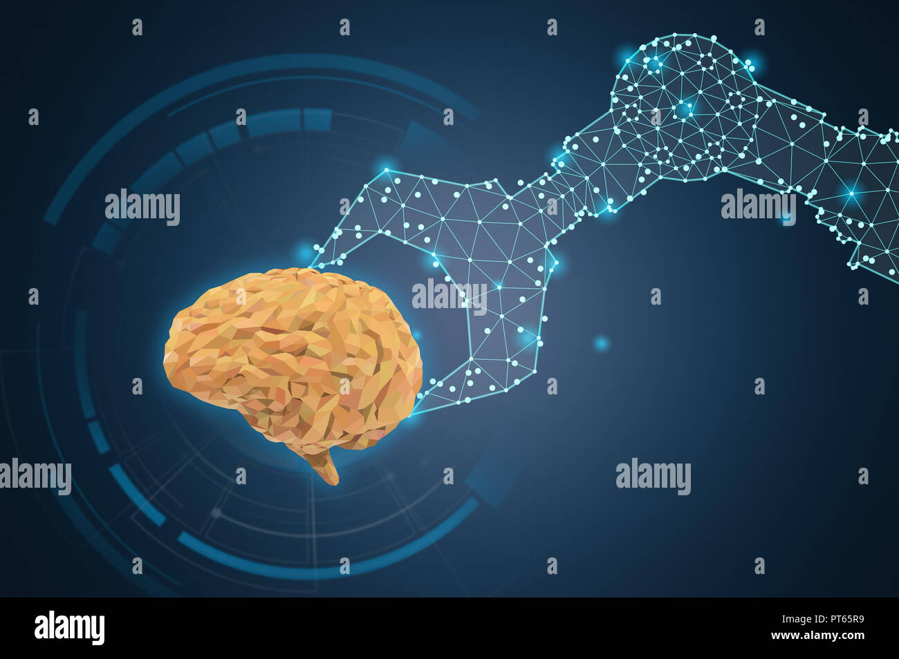 3d rendering wireframe robot hand hold polygonal brain Stock Photo - Alamy