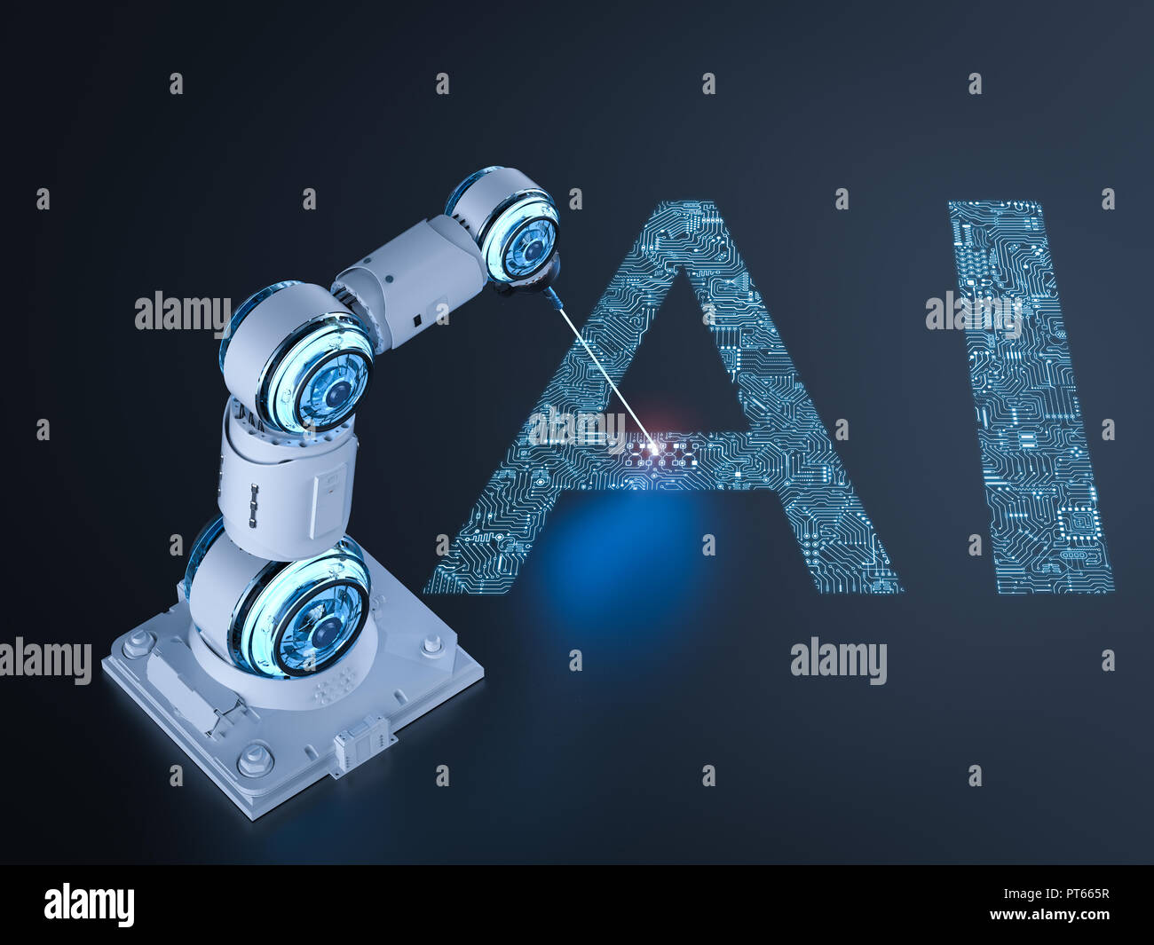 3d rendering robot arm with ai text in circuit pattern Stock Photo - Alamy