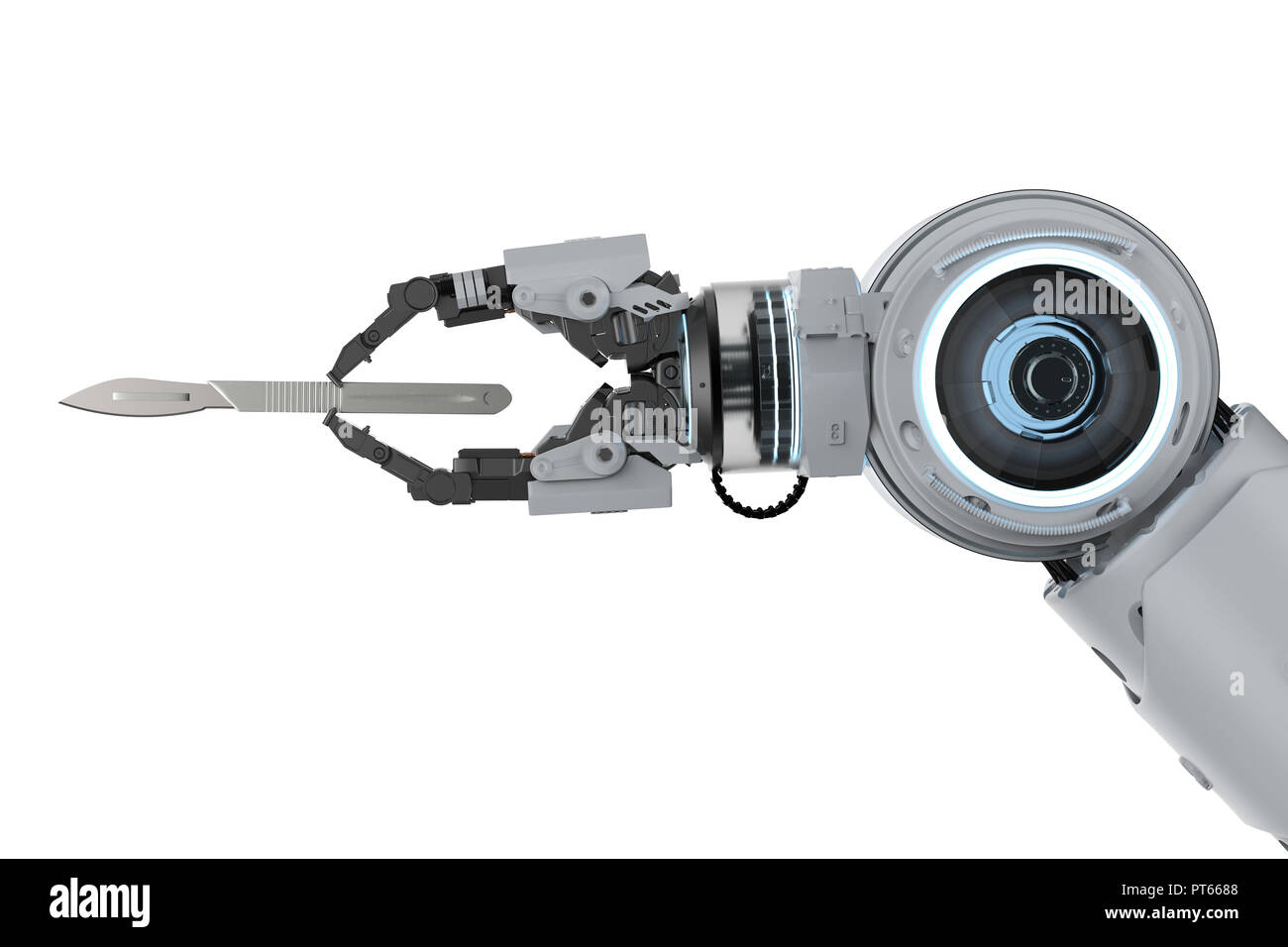 3d rendering robot hand holding scalpel or surgery knife isolated on ...