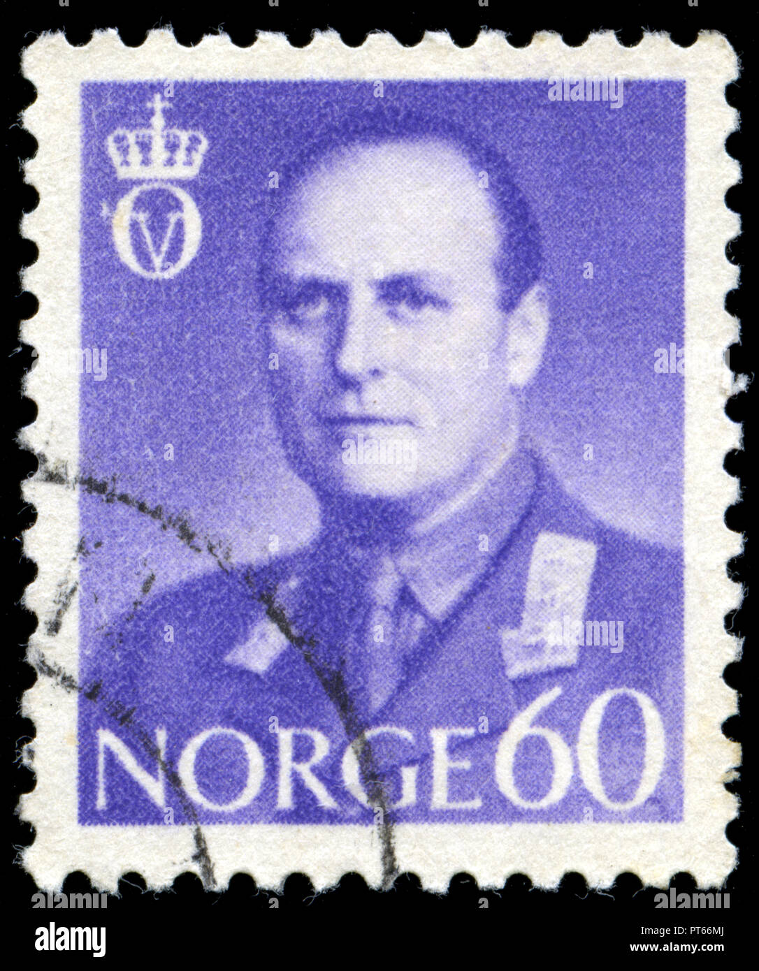 Postmarked stamp from Norway in the King Olav V series issued in Stock ...