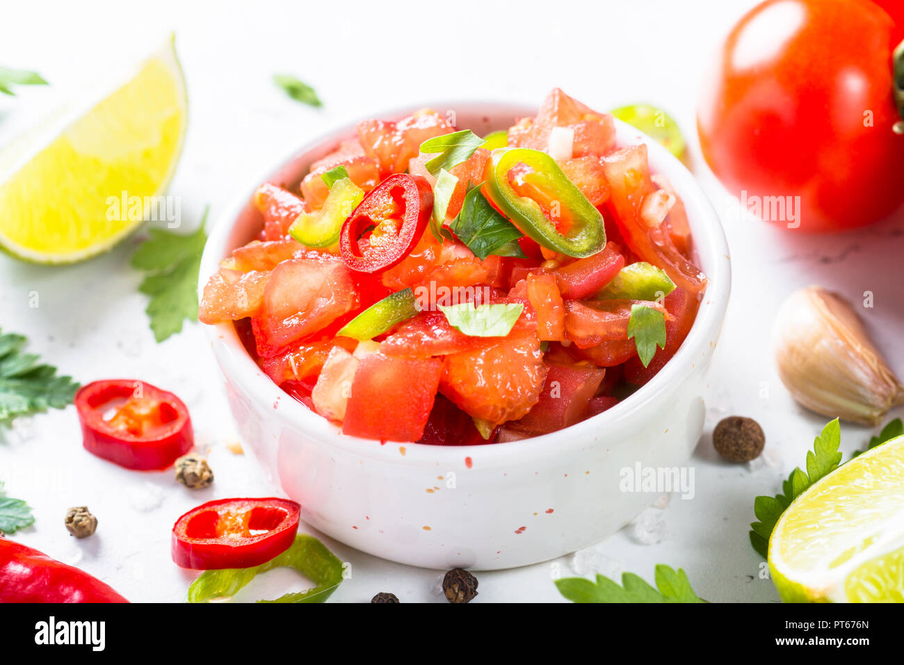 Traditional Latin American mexican salsa sauce and ingredients o Stock ...