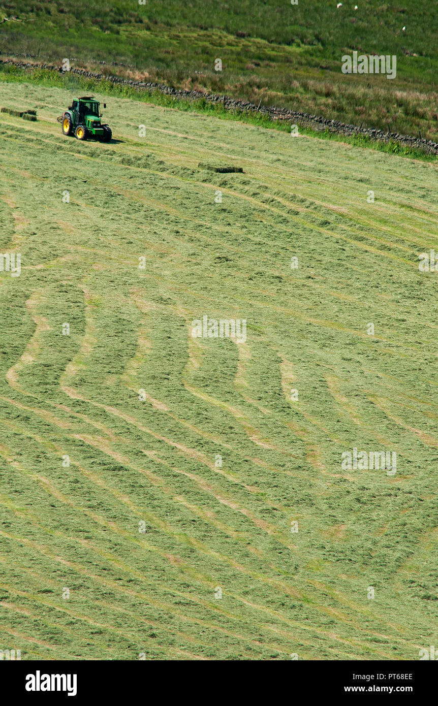 Cutting hay on a farm near Allendale, Northumberland Stock Photo - Alamy