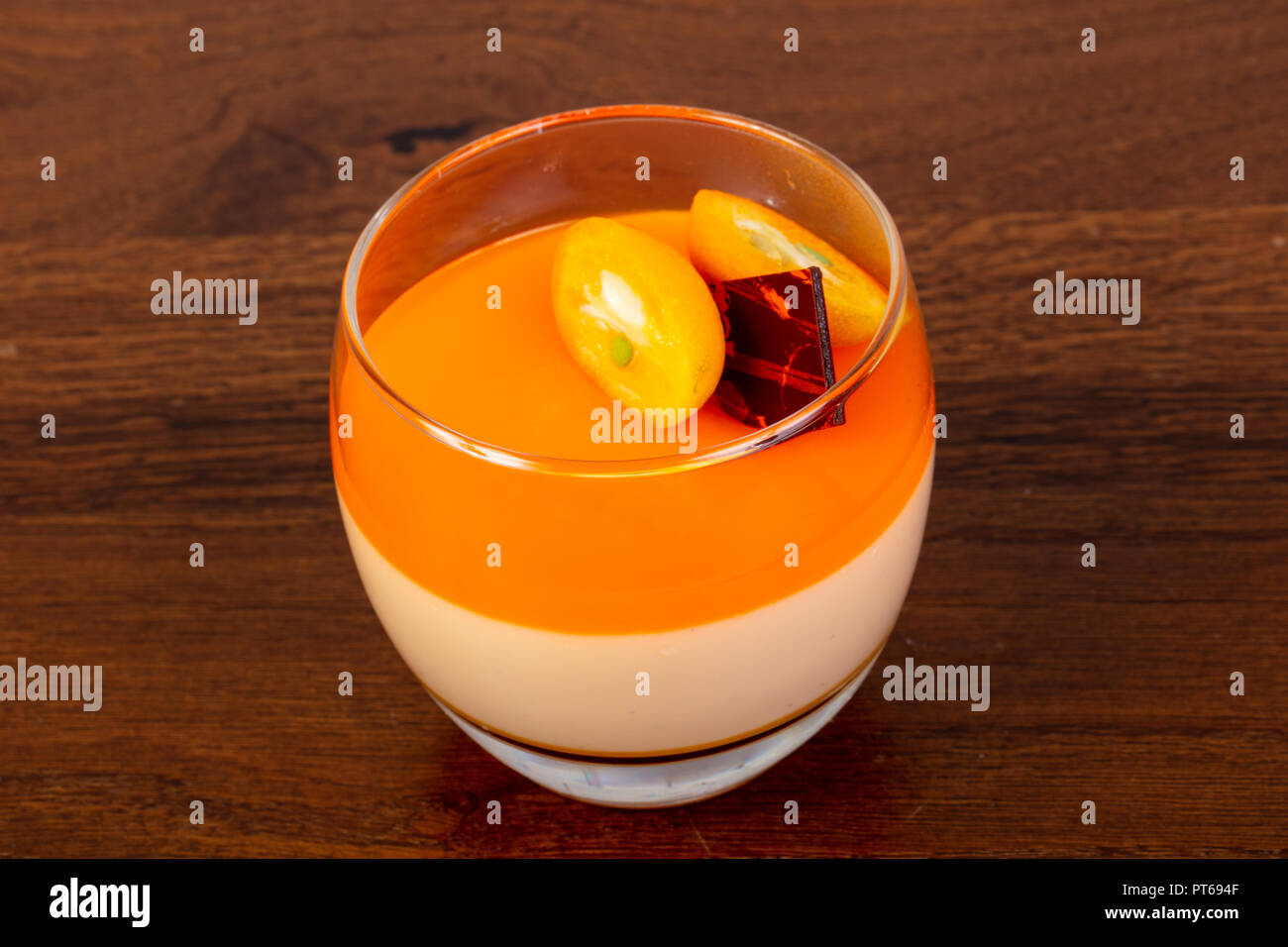 Orange Panna cotta with cumquat Stock Photo - Alamy