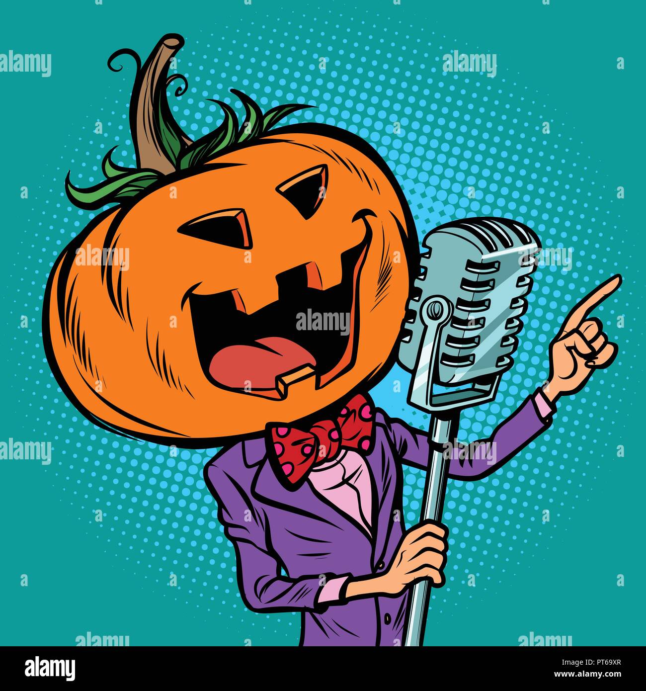 Halloween pumpkin character singer. Holiday party. Comic cartoon pop ...
