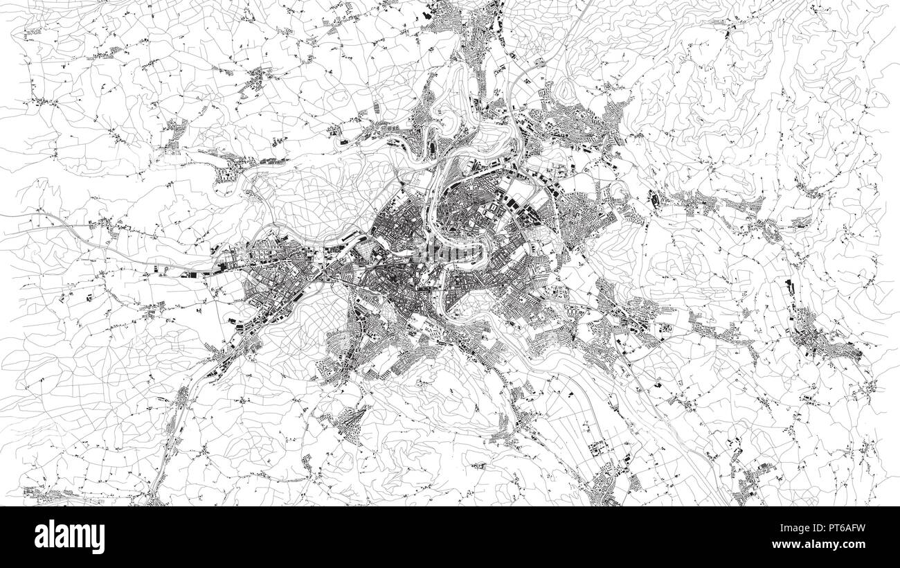 Satellite map of Bern, Switzerland, city streets. Street map, city ...