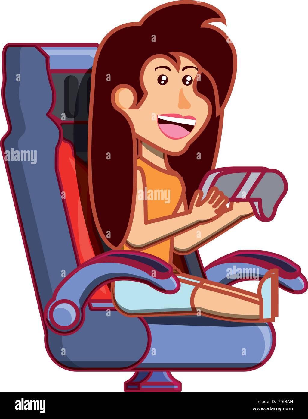 girl sitting playing video game vector illustration design Stock Vector ...