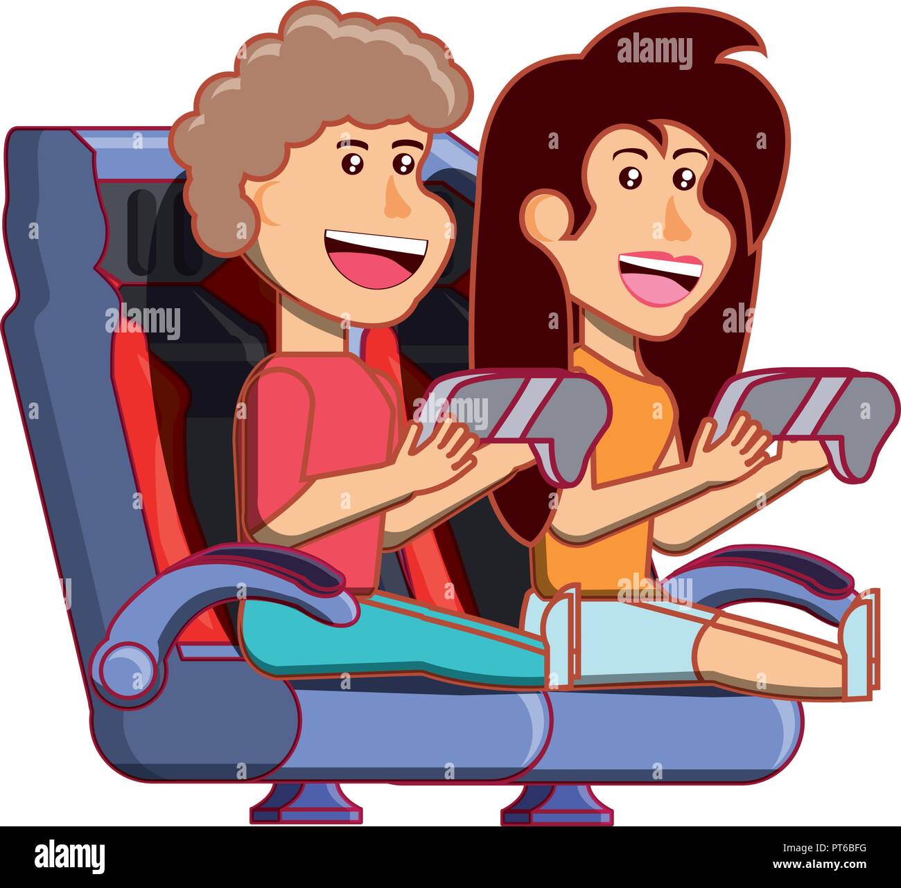 young couple playing video game vector illustration design Stock Vector ...