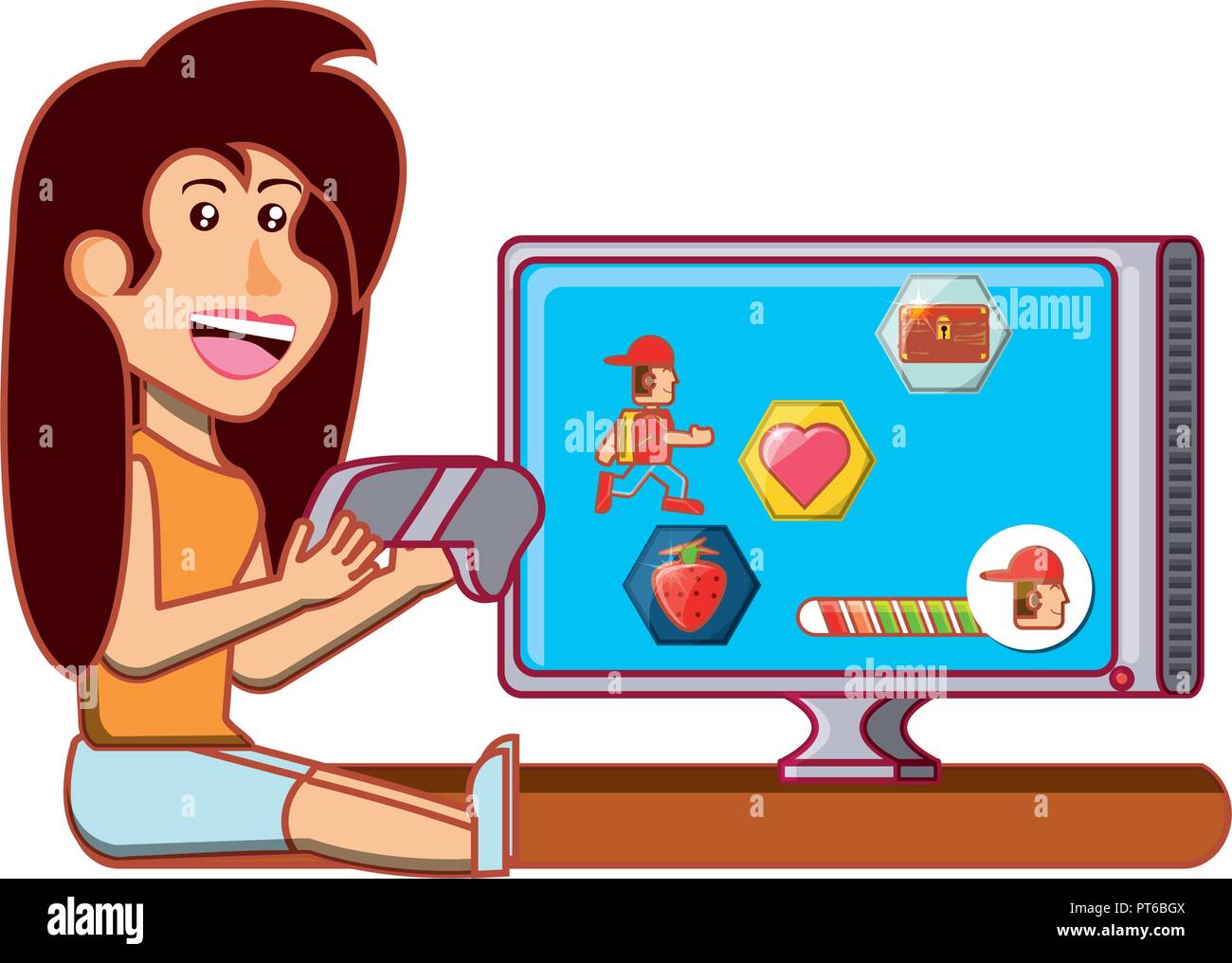 girl playing video game avatar character vector illustration design ...