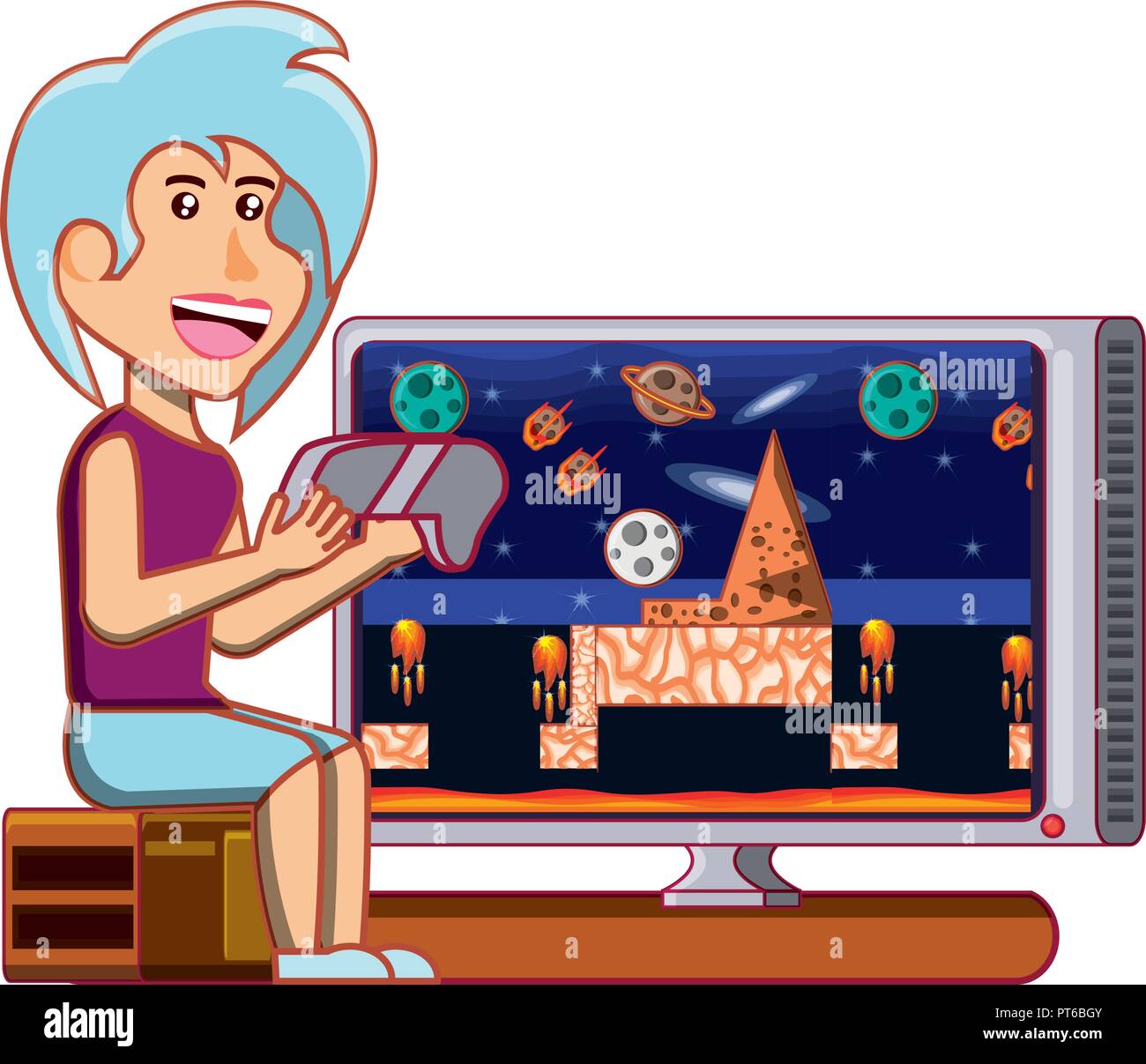 girl playing video game avatar character vector illustration design ...