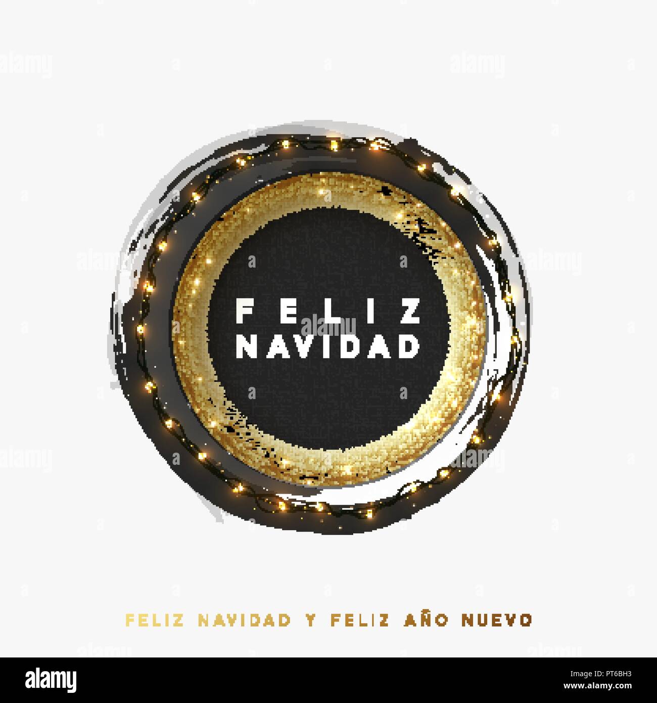 Spanish text Feliz Navidad. Christmas greeting illustration. Round hole ...