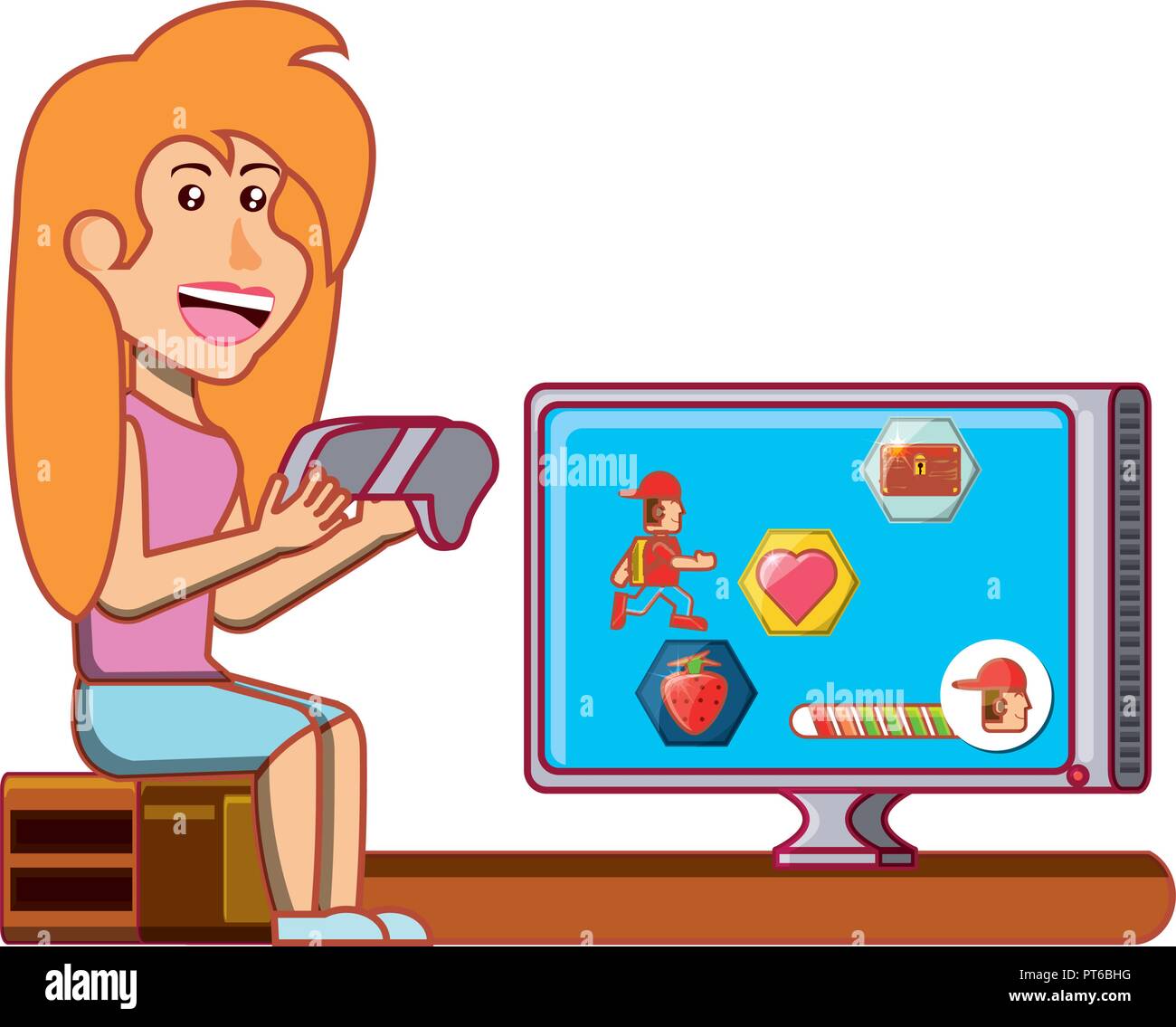 girl playing video game avatar character vector illustration design ...