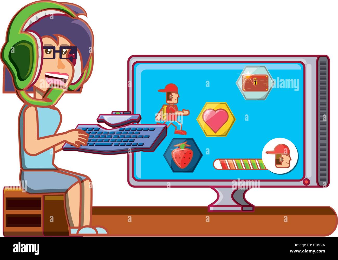girl playing video game avatar character vector illustration design ...