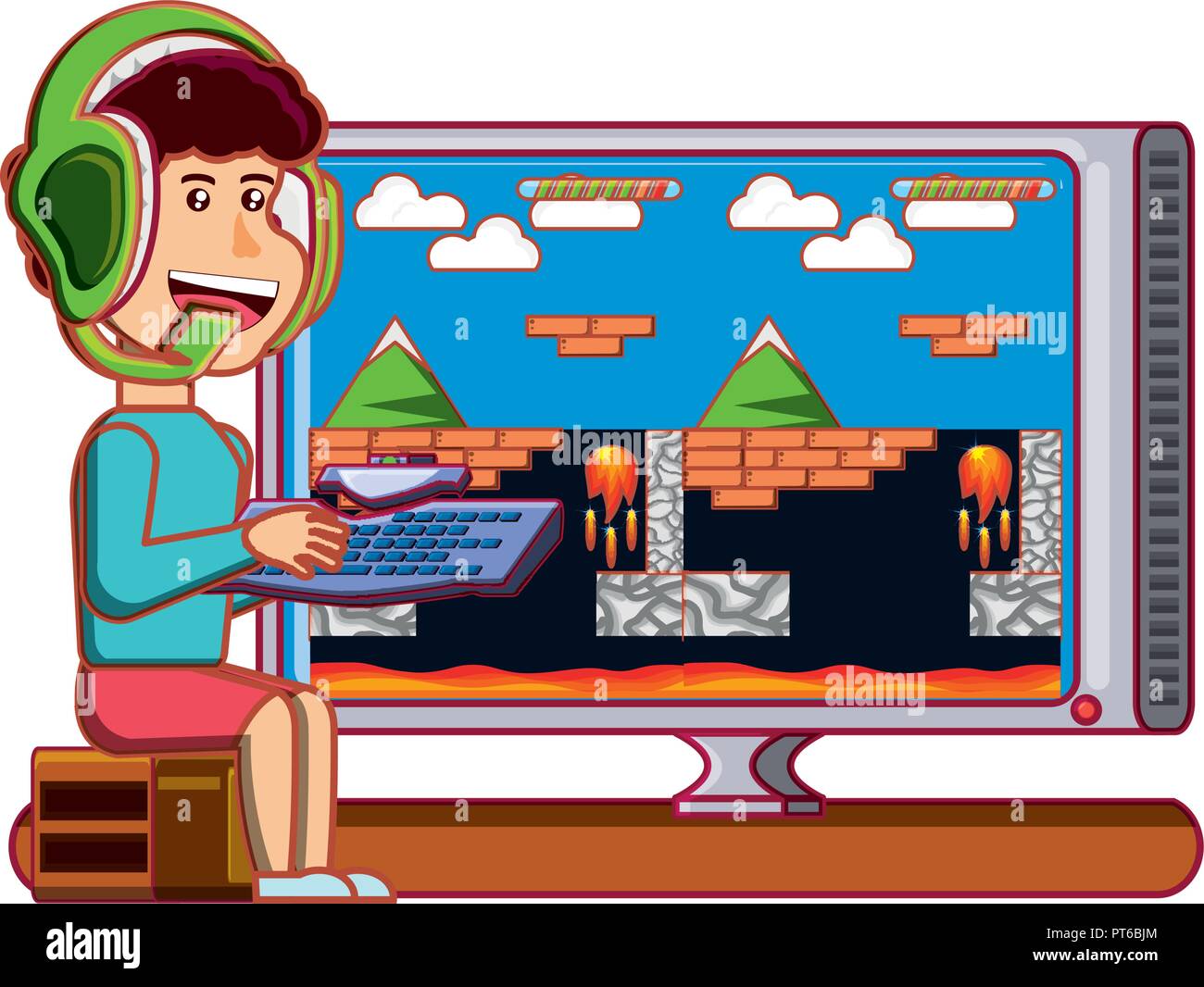 boy playing video game avatar character vector illustration design ...