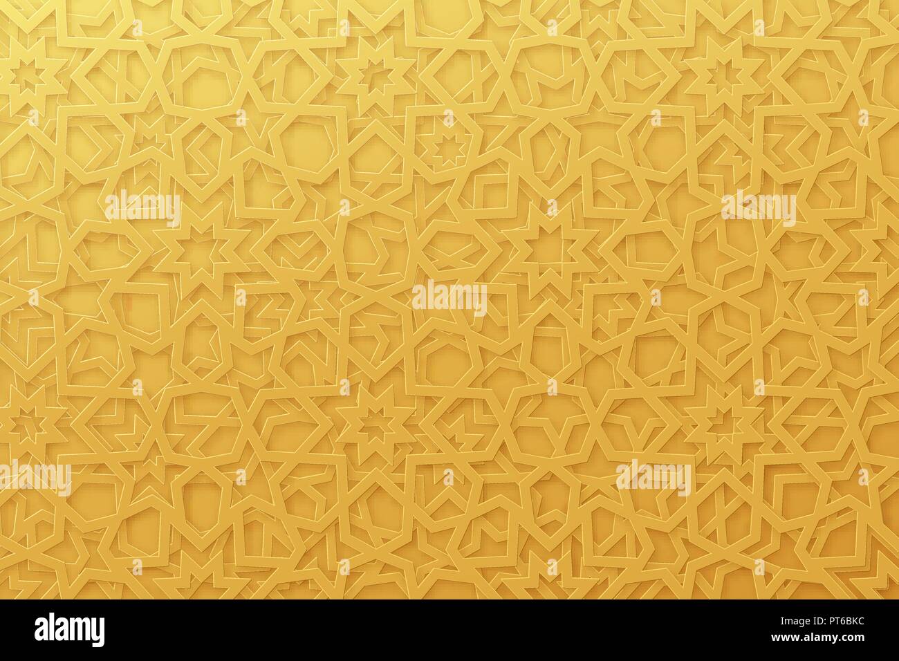 Arabic pattern background. Islamic gold ornament vector. Geometric 3d shape. Texture arabian ...