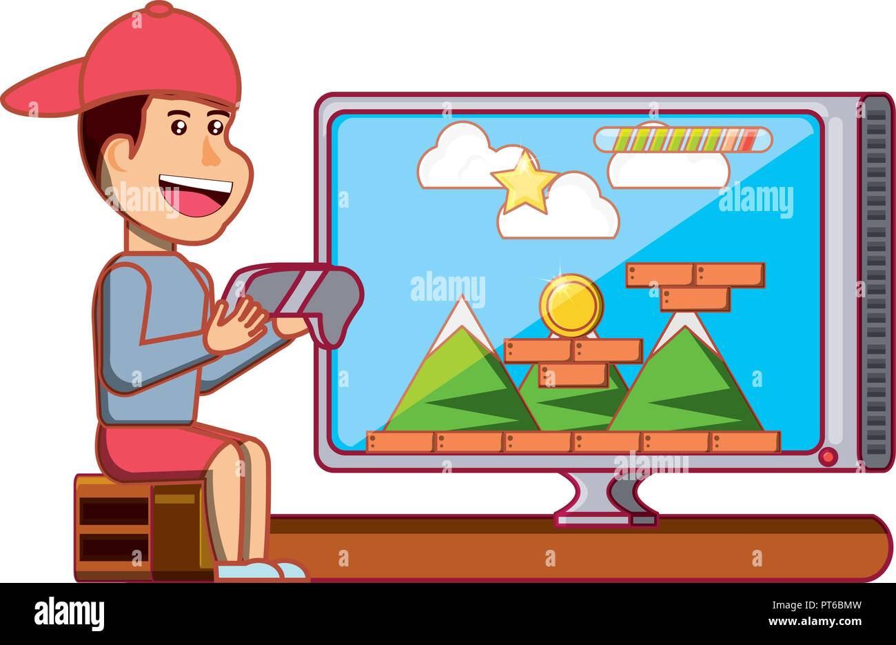 boy playing video game avatar character vector illustration design ...