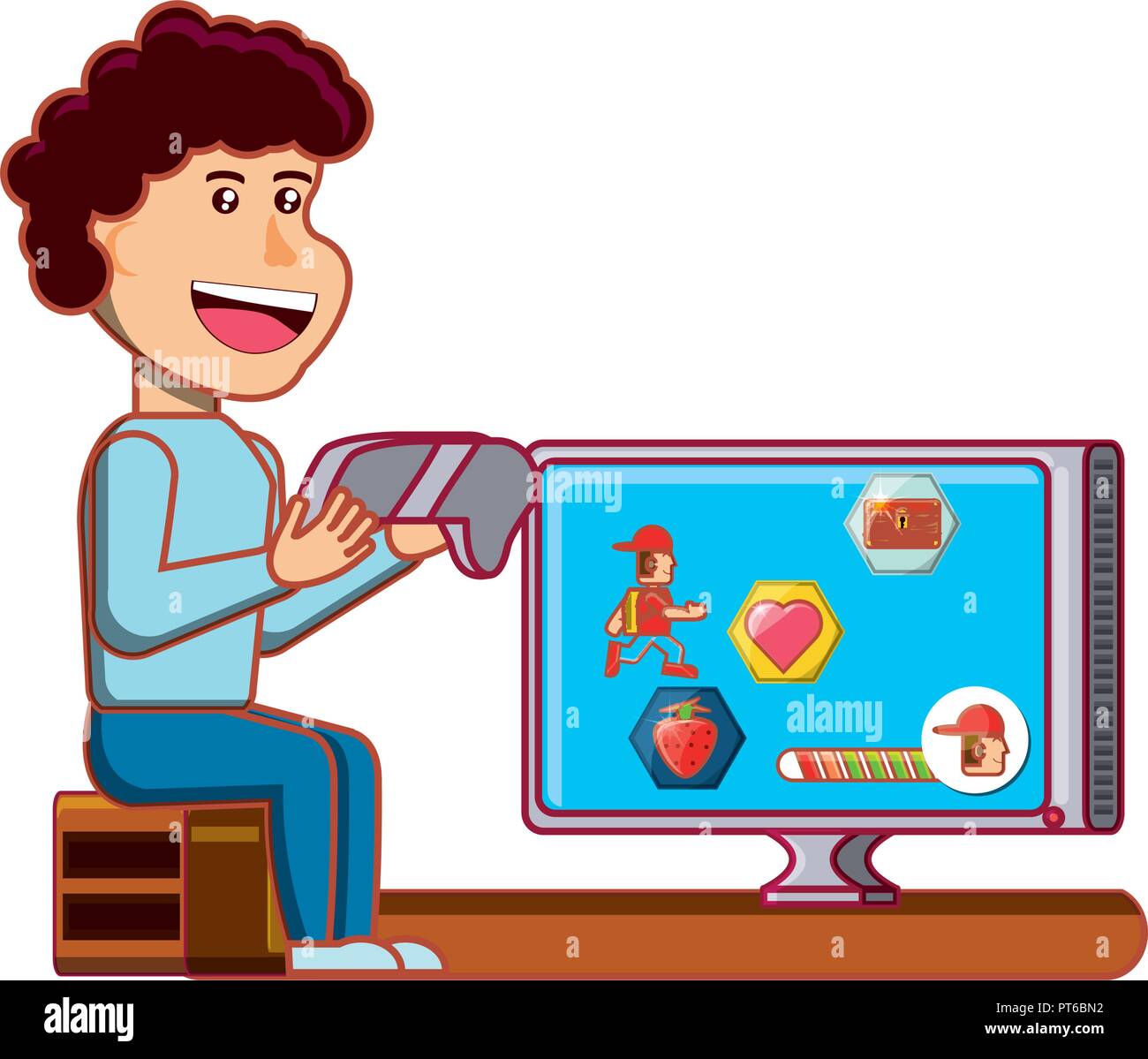 boy playing video game avatar character vector illustration design ...