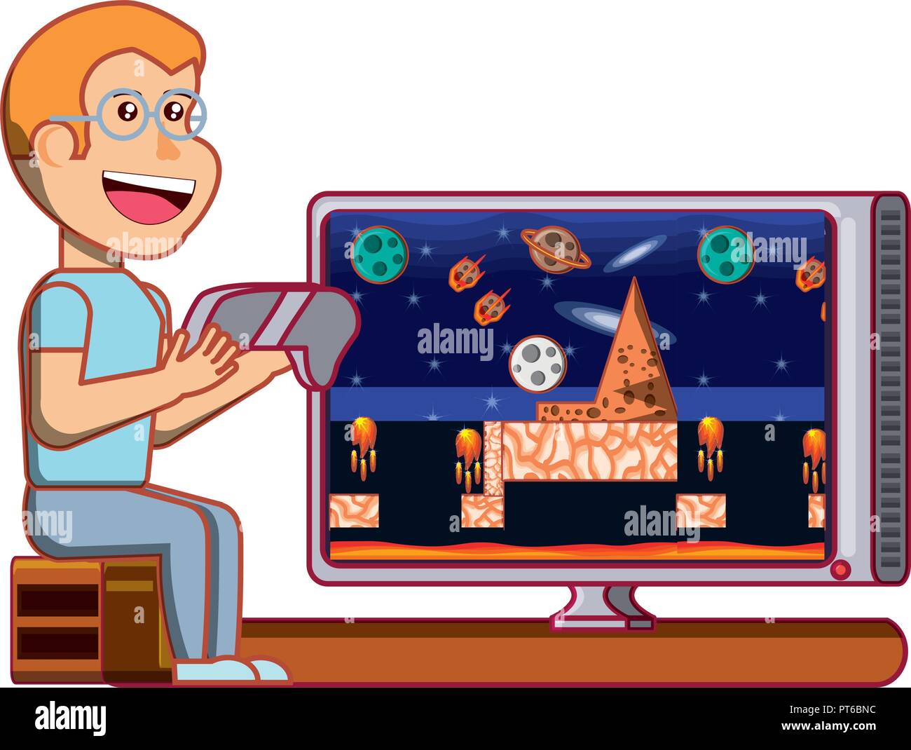 boy playing video game avatar character vector illustration design ...