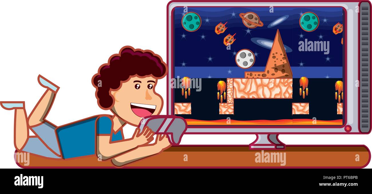 boy playing video game avatar character vector illustration design ...