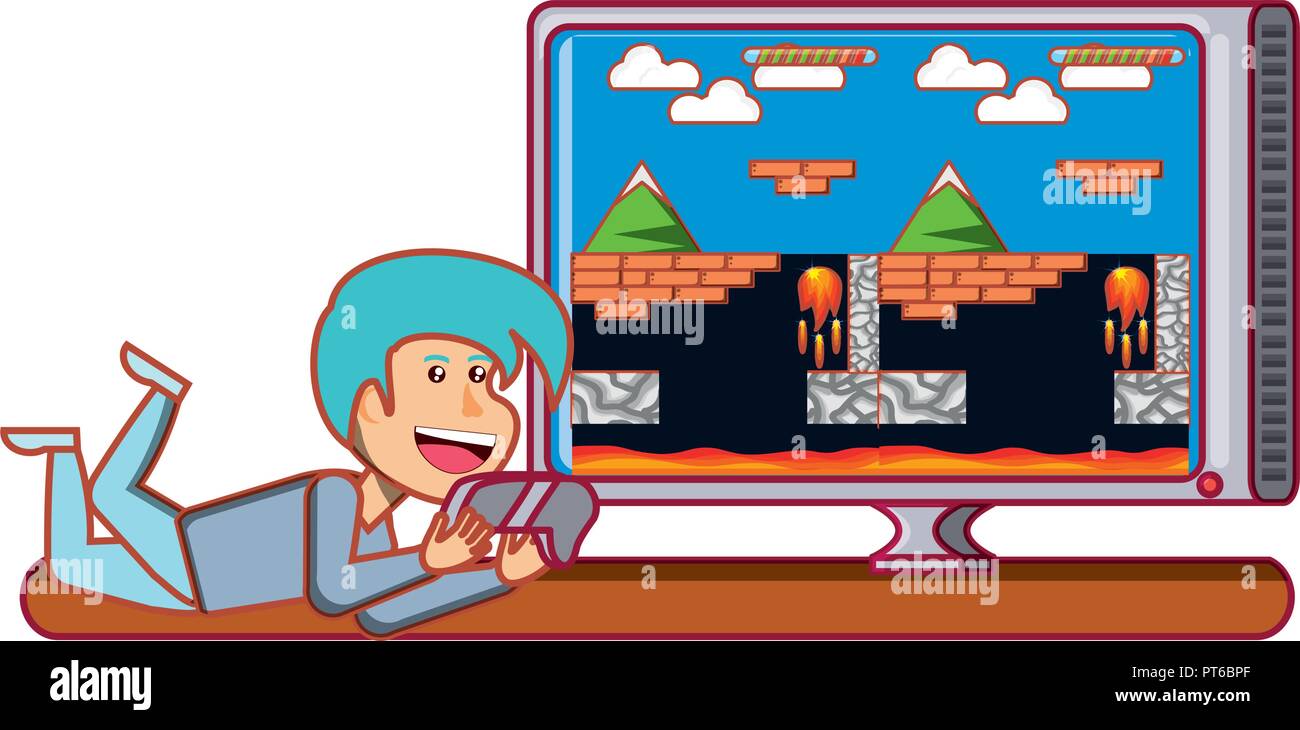 boy playing video game avatar character vector illustration design ...