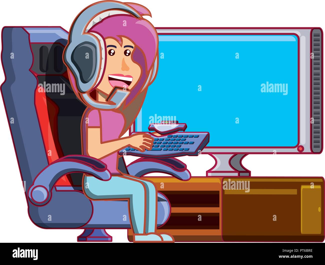 girl playing video game avatar character vector illustration design ...