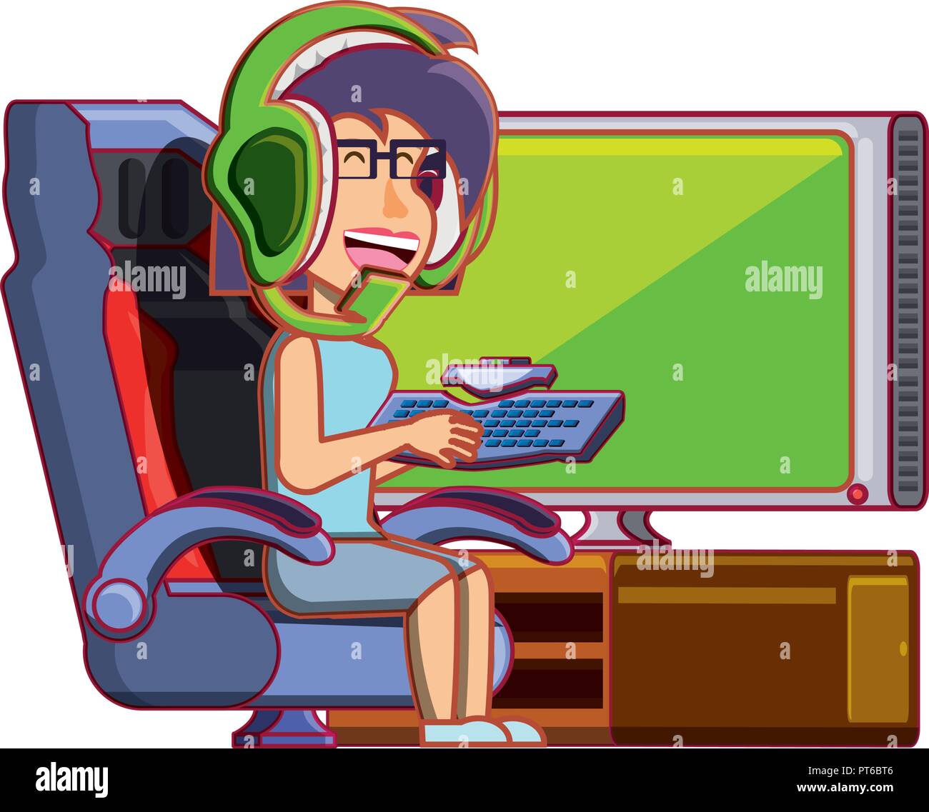 girl playing video game avatar character vector illustration design ...
