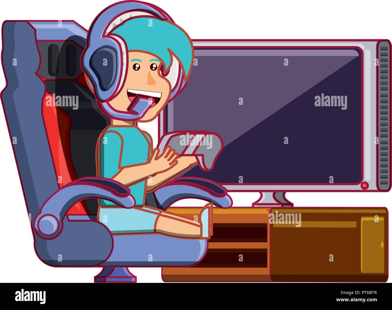 boy playing video game avatar character vector illustration design ...
