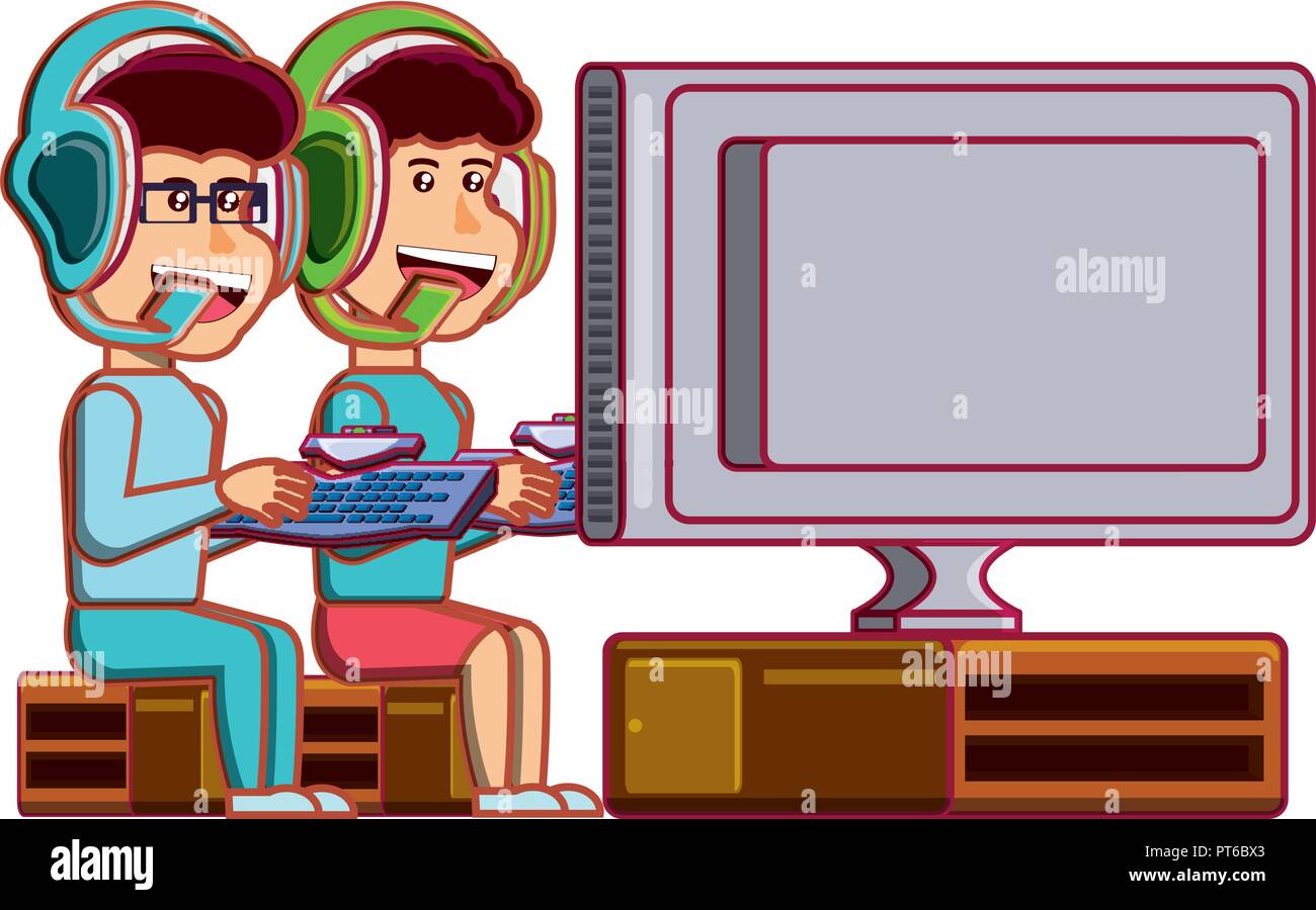 boys playing video game avatar character vector illustration design ...